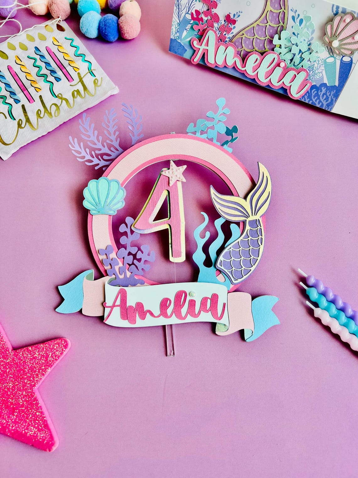 Mermaid Cake Topper, Little Mermaid Cake Topper, Under the Sea Birthday ...