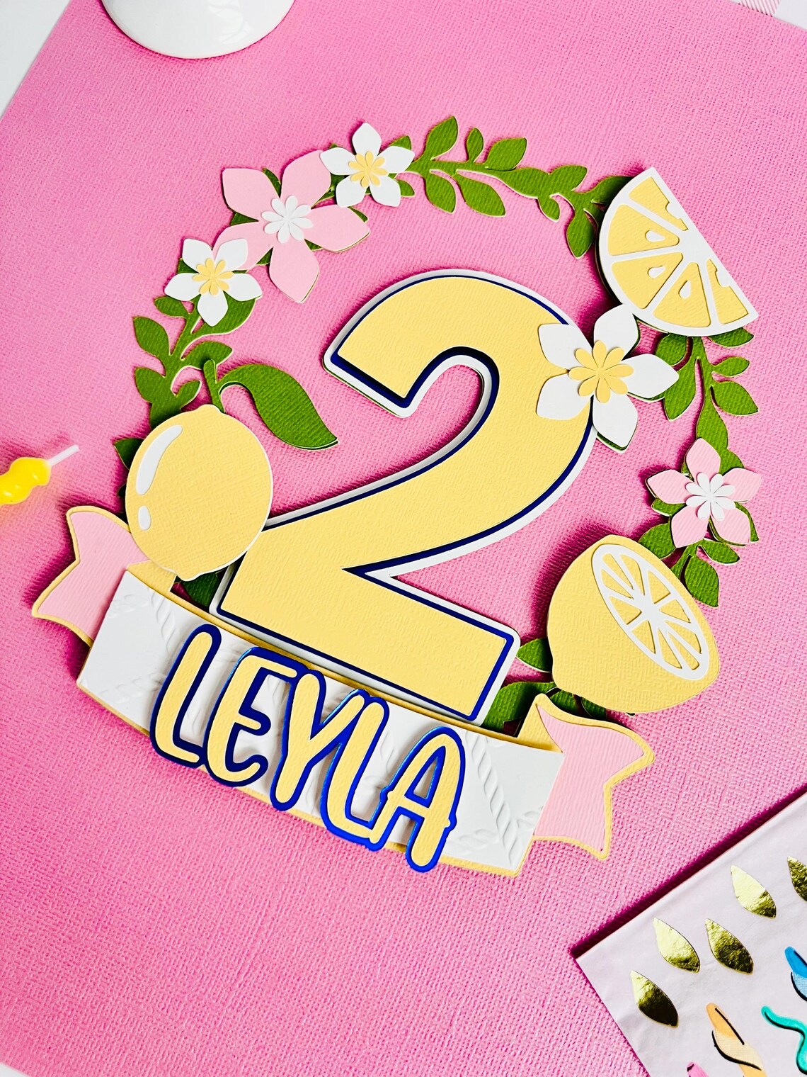 Lemon Birthday Cake Topper, Floral Baby Shower Topper, Summer Party ...