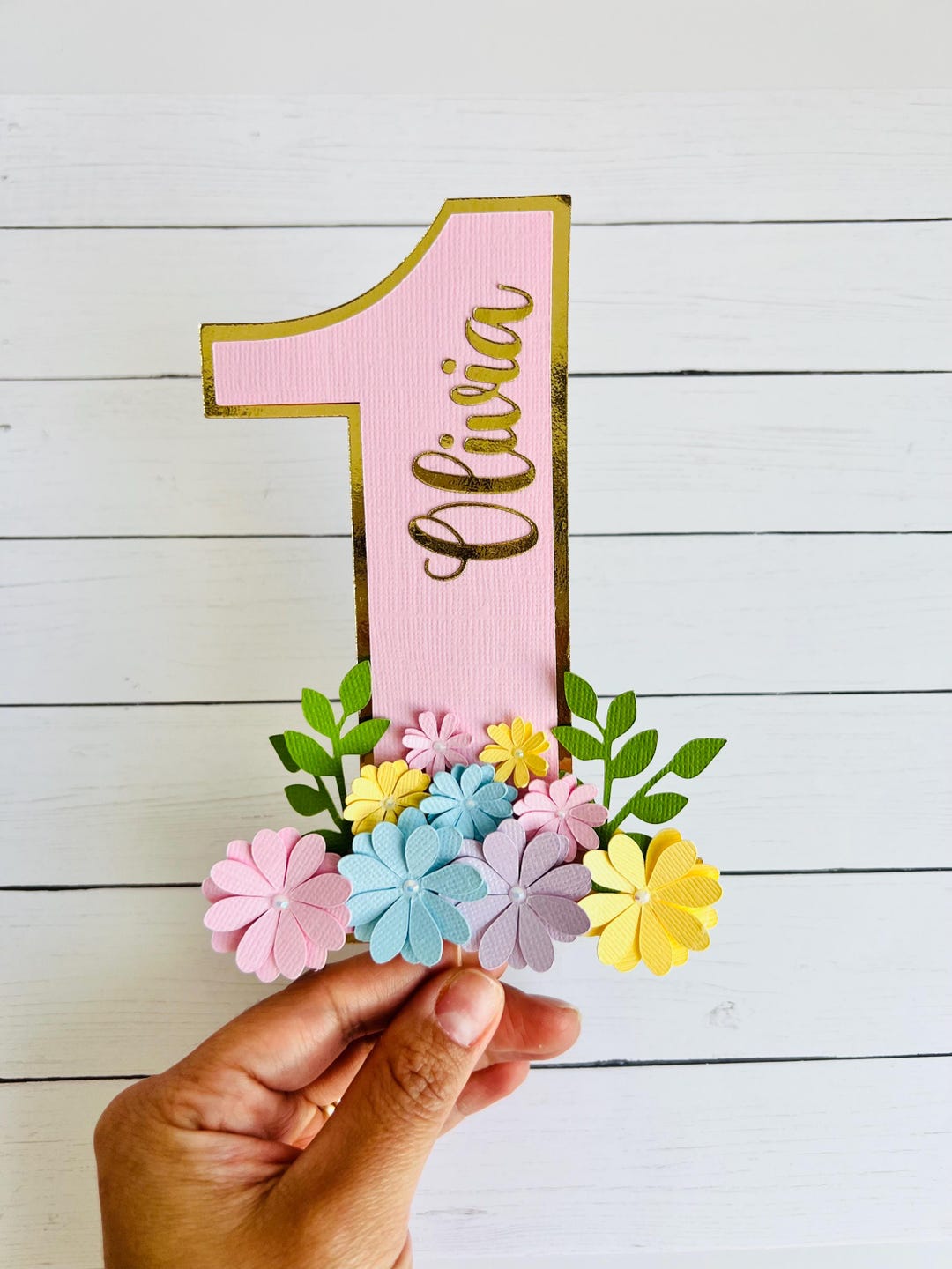 One Year Old Cake Topper, Floral Cake Topper, Number 1 Cake Topper, One ...