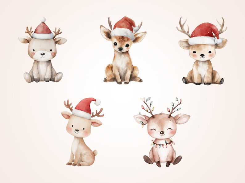 Cute Christmas Reindeer Clipart, Watercolor Holiday Deer (PNG Download ...