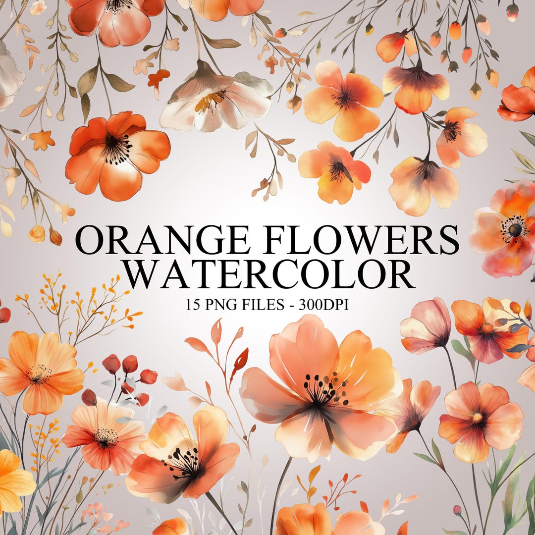Watercolor Orange Flowers Clipart: Scrapbook & Journal Graphics ...