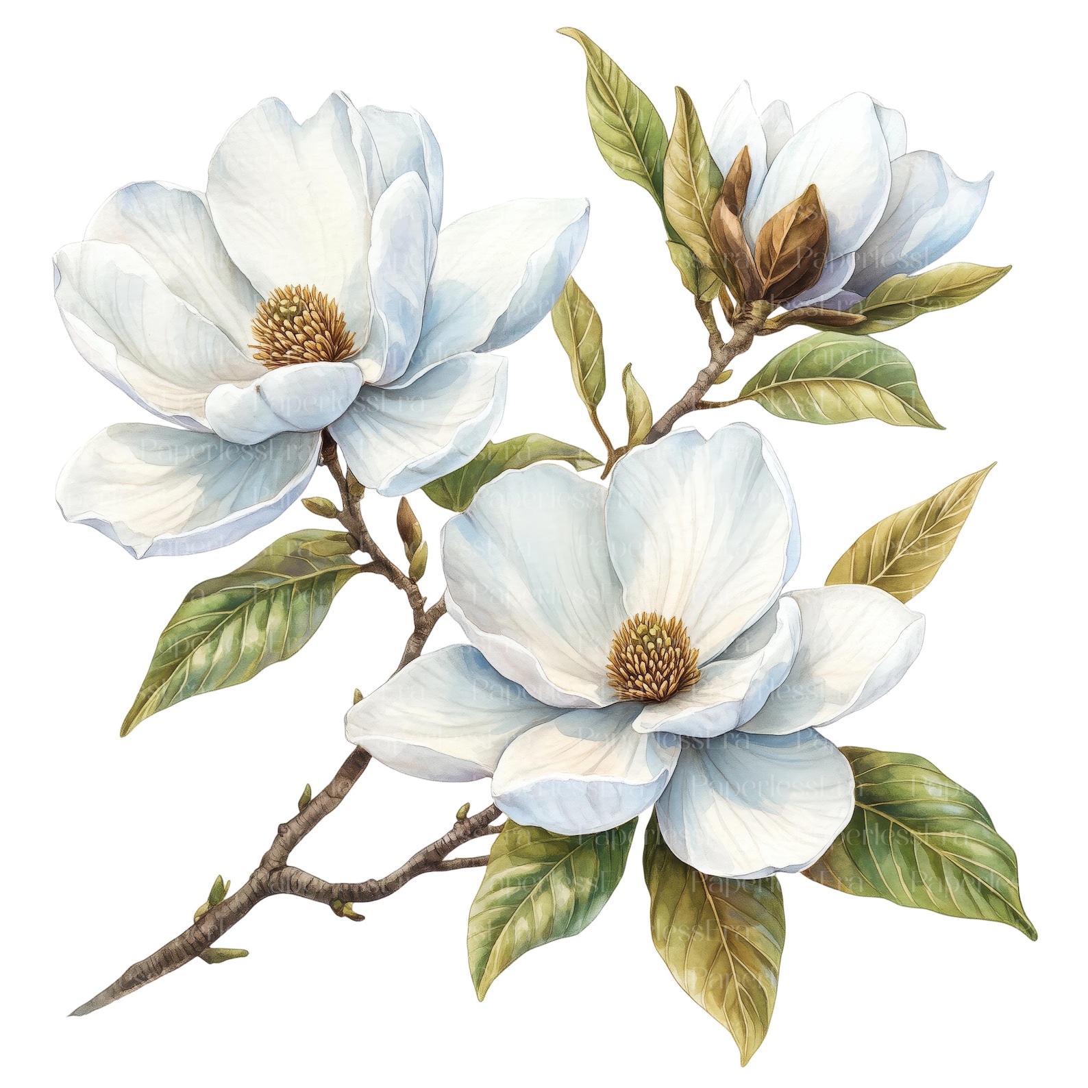 Watercolor Magnolia Flower Clipart Set: Printable Floral Designs ...