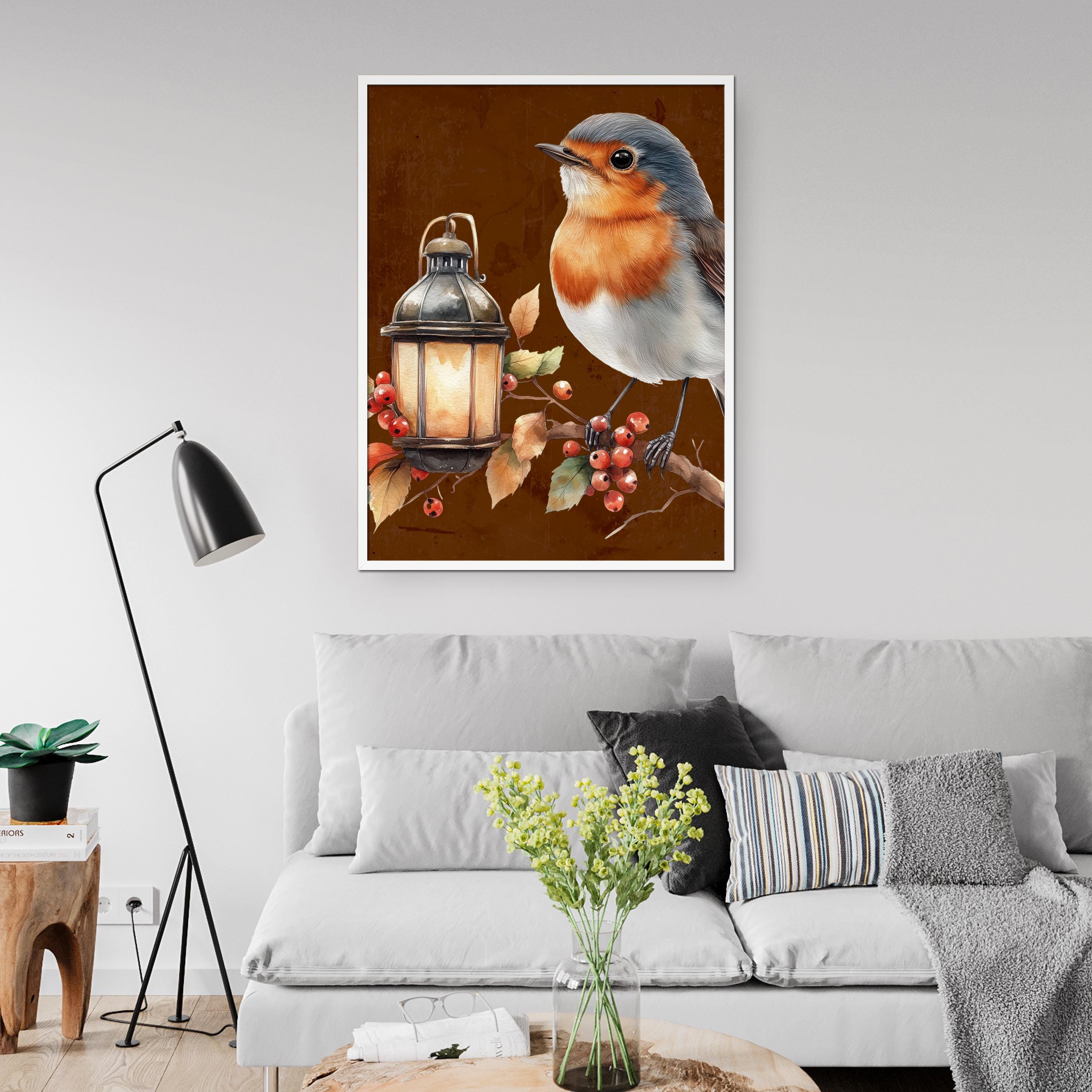 Watercolor Robin With Lantern Clipart: Christmas Bird Art (digital ...