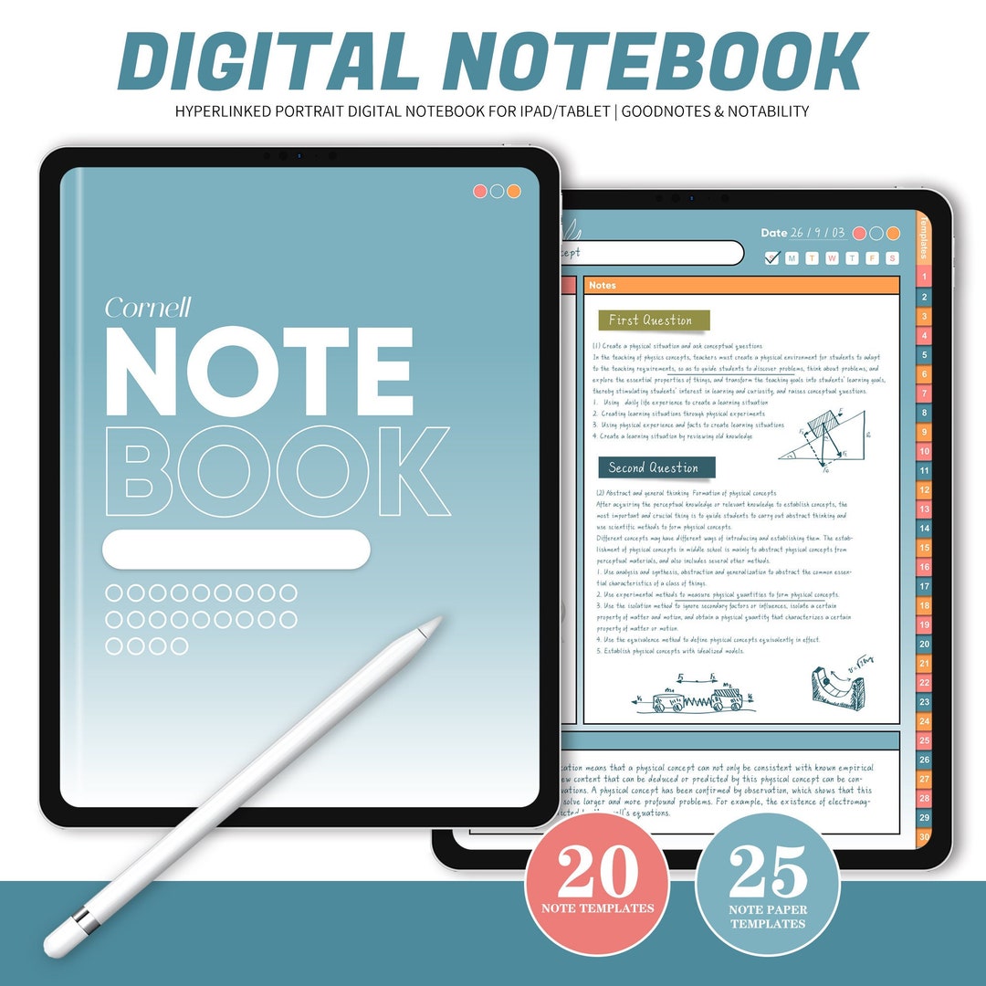 Digital Cornell Notebook: Hyperlinked Notes Template for Goodnotes ...