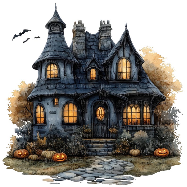 Watercolor Haunted House Clipart: Halloween PNG/JPG (digital Download ...