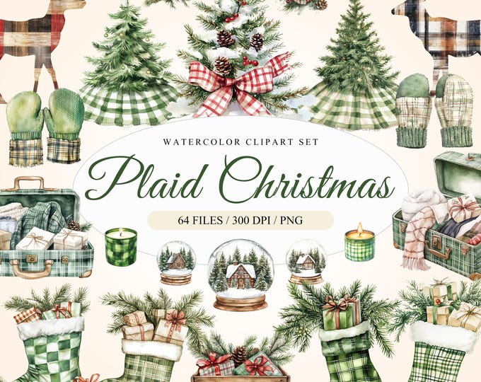 Plaid Christmas Clipart: Rustic Tartan PNG Set (digital Download ...