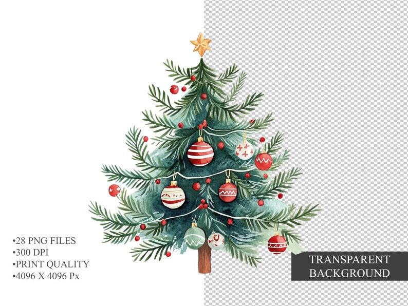 Watercolor Christmas Tree Clipart, Holiday Pine PNG (digital Download ...