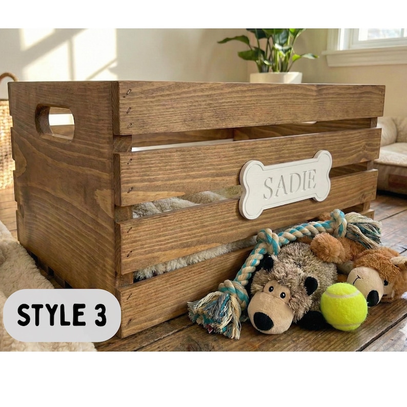 Personalized Dog Toy Box, Wooden Dog Toy Storage Crate, Custom Pet Toy ...