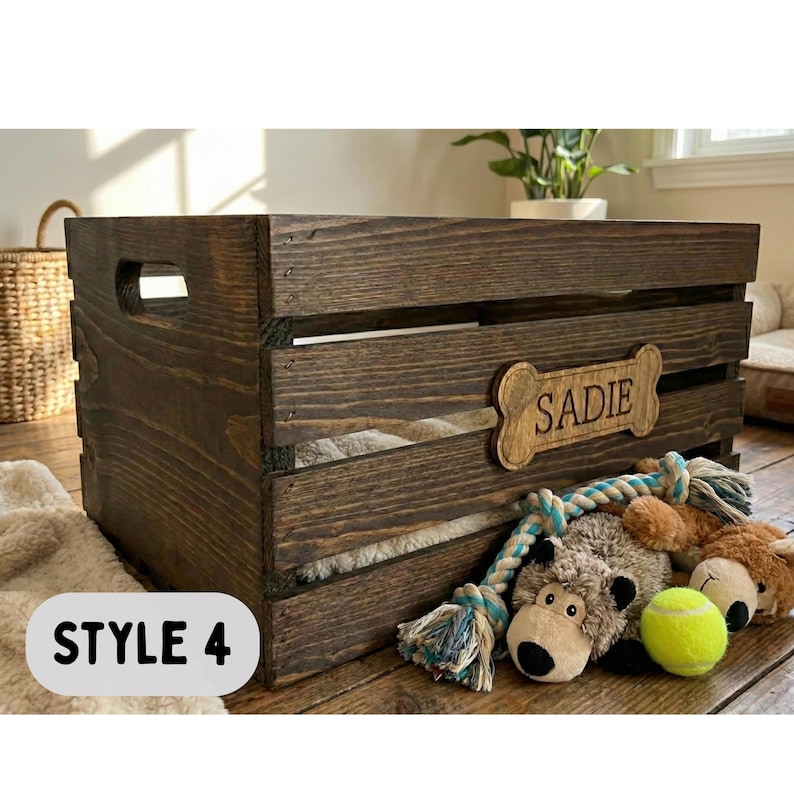 Personalized Dog Toy Box, Wooden Dog Toy Storage Crate, Custom Pet Toy ...
