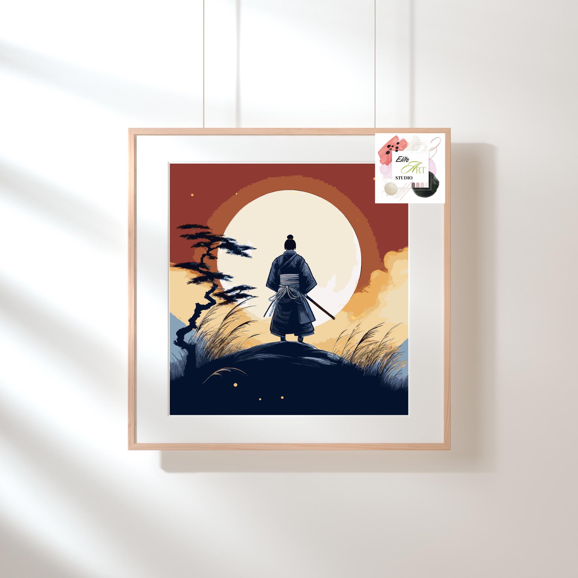 Japanese Paint by Number Kit Sumi-e Samurai Art Under Moonlight Adult ...