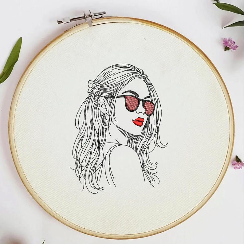 Chic Woman Line Art Embroidery Design for Embroidery Machine (3 Size ...