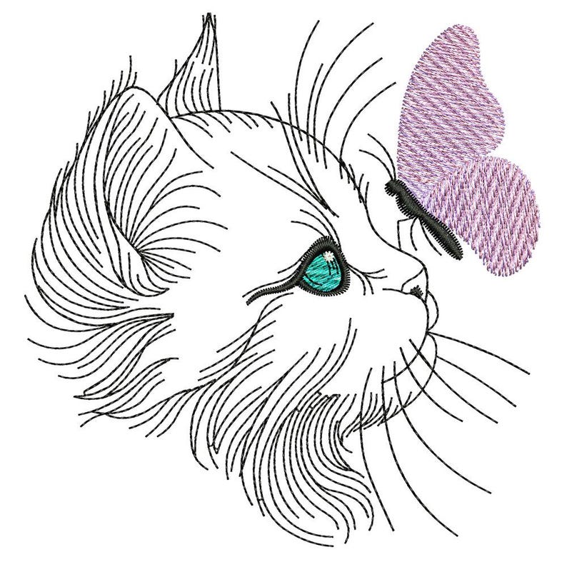 Cat and Butterfly Line Art Embroidery Design for Embroidery Machine - Etsy