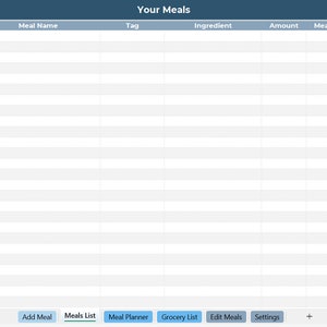 Meal Planner With Grocery List in Excel - Etsy