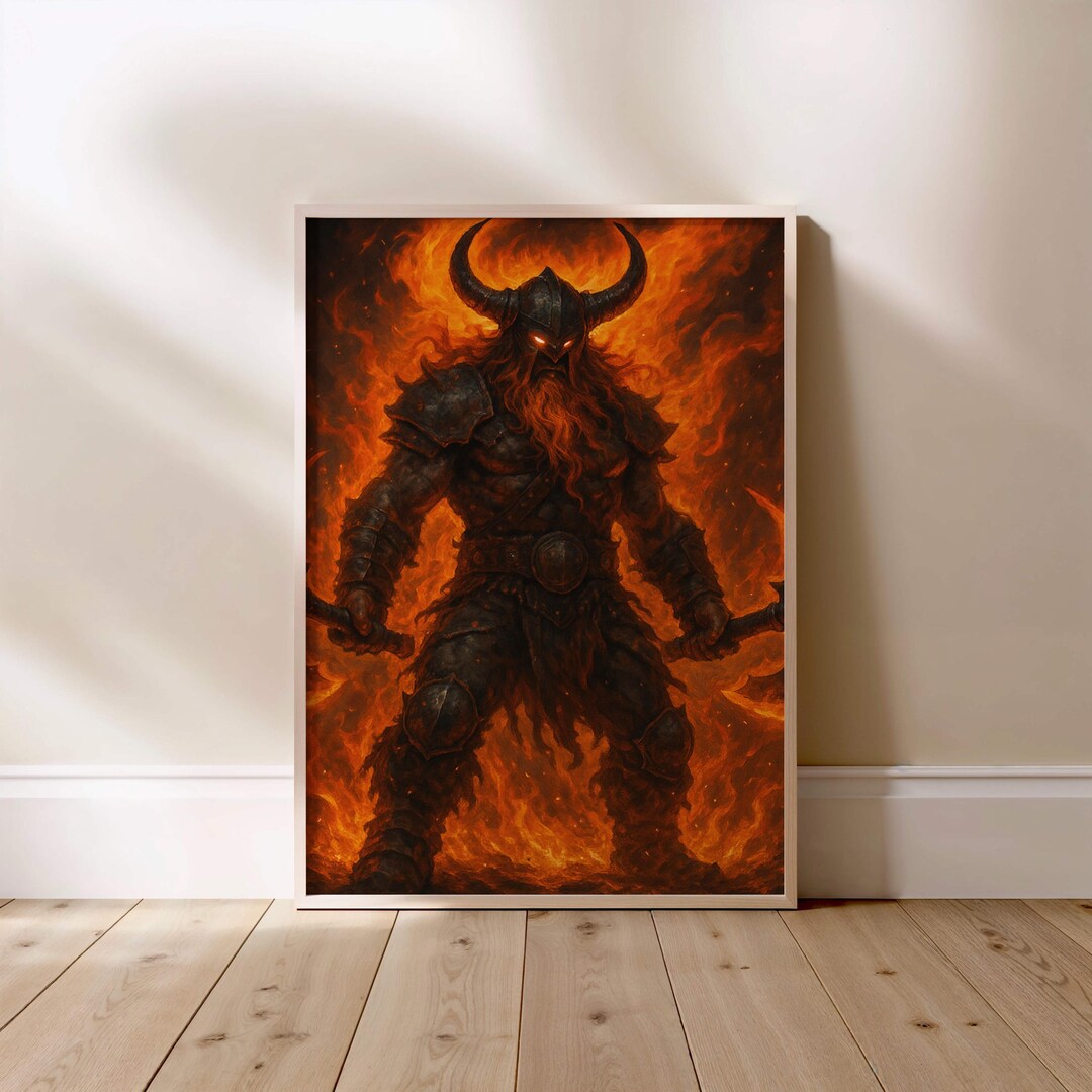 Flaming Viking Warrior Poster: Norse Mythology Battle Decor - Etsy