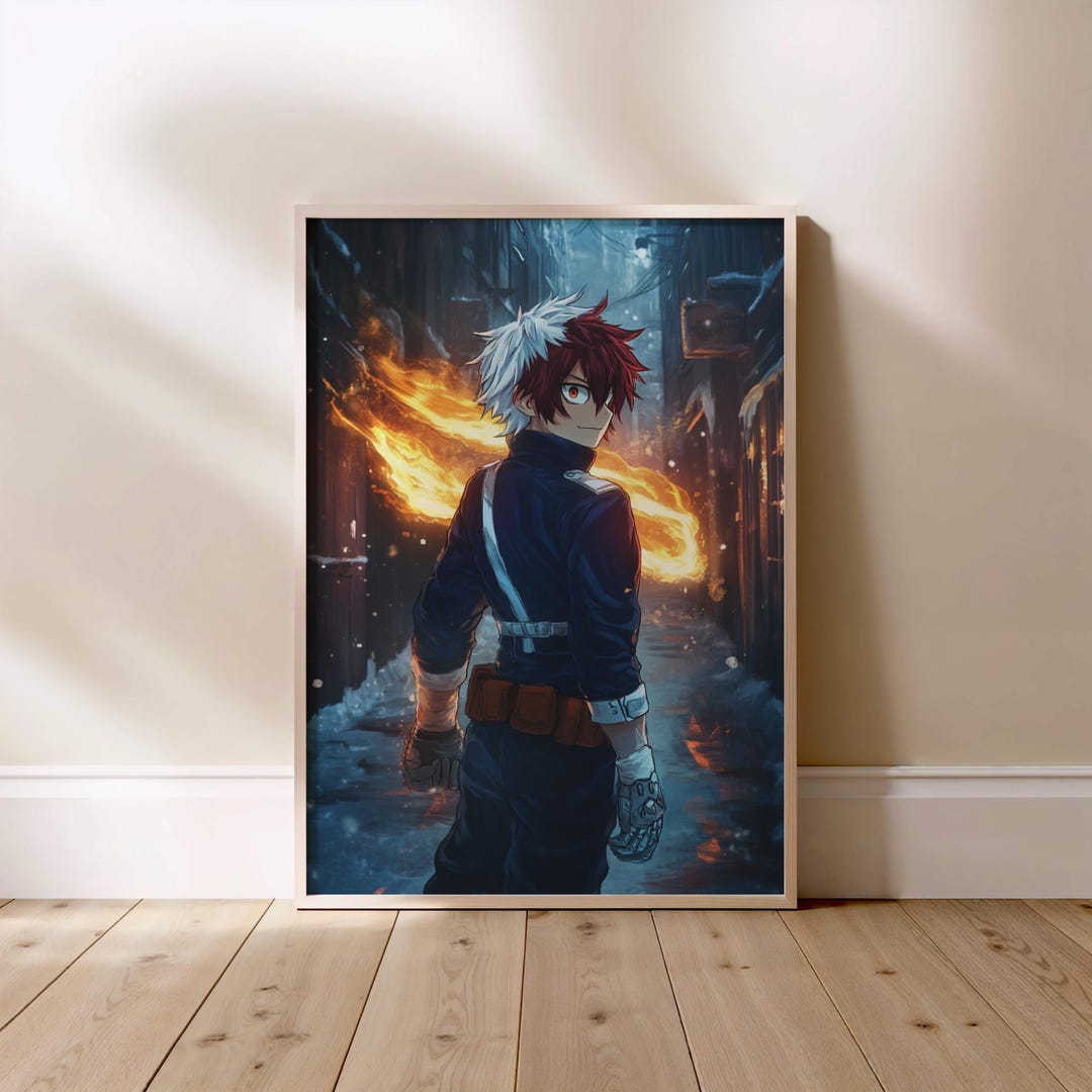 Todoroki Anime Wall Art Print Fire and Ice Hero Poster for My Hero ...