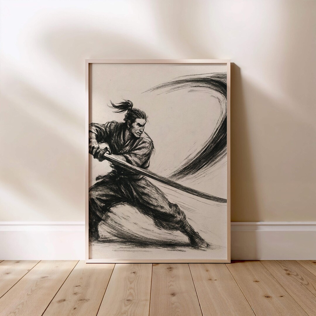 Samurai Warrior Brush Stroke Ink Style Japanese Martial Arts Wall ...