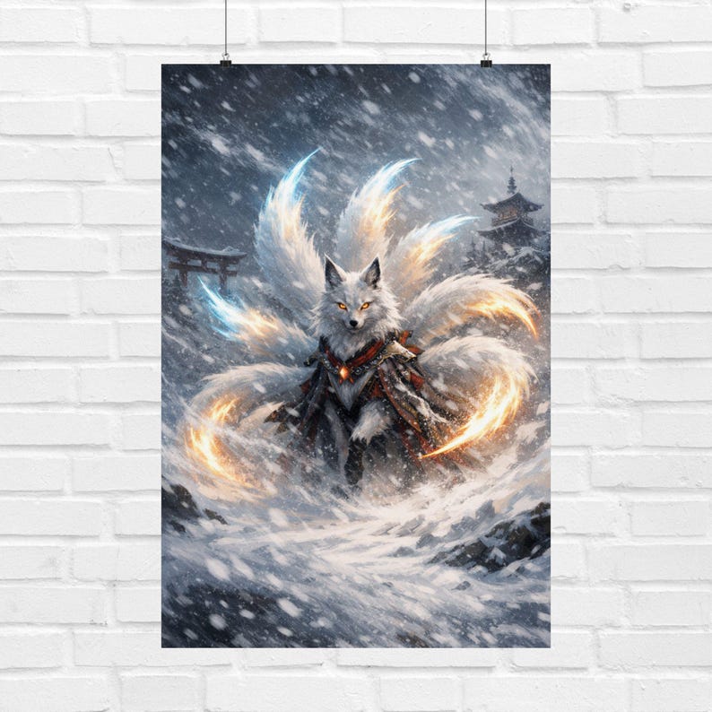 Kitsune Fox Nine-tailed Spirit Poster | Japanese Anime Gamer Room Art ...