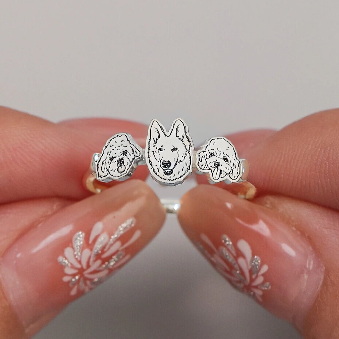 Portrait Pet Ring, Custom Dog Ring, Custom Pet Silver Ring for Pet ...