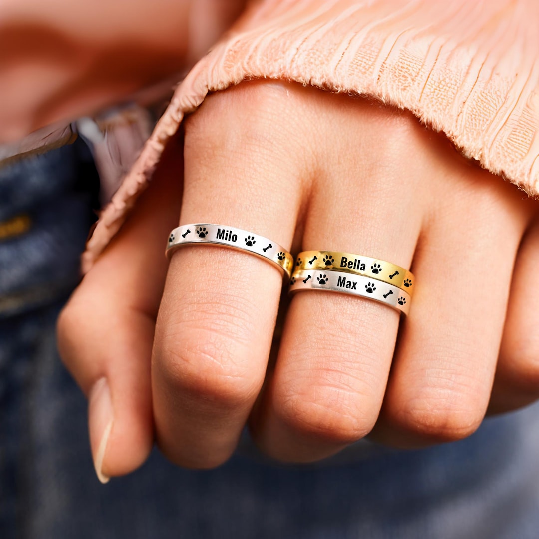 Custom Pet Name Ring: Engraved Dog Cat Memorial Jewelry Gift - Etsy