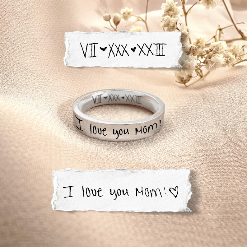 Custom Handwriting Ring, Personalized Engraved Name Jewelry, Dainty 18K ...