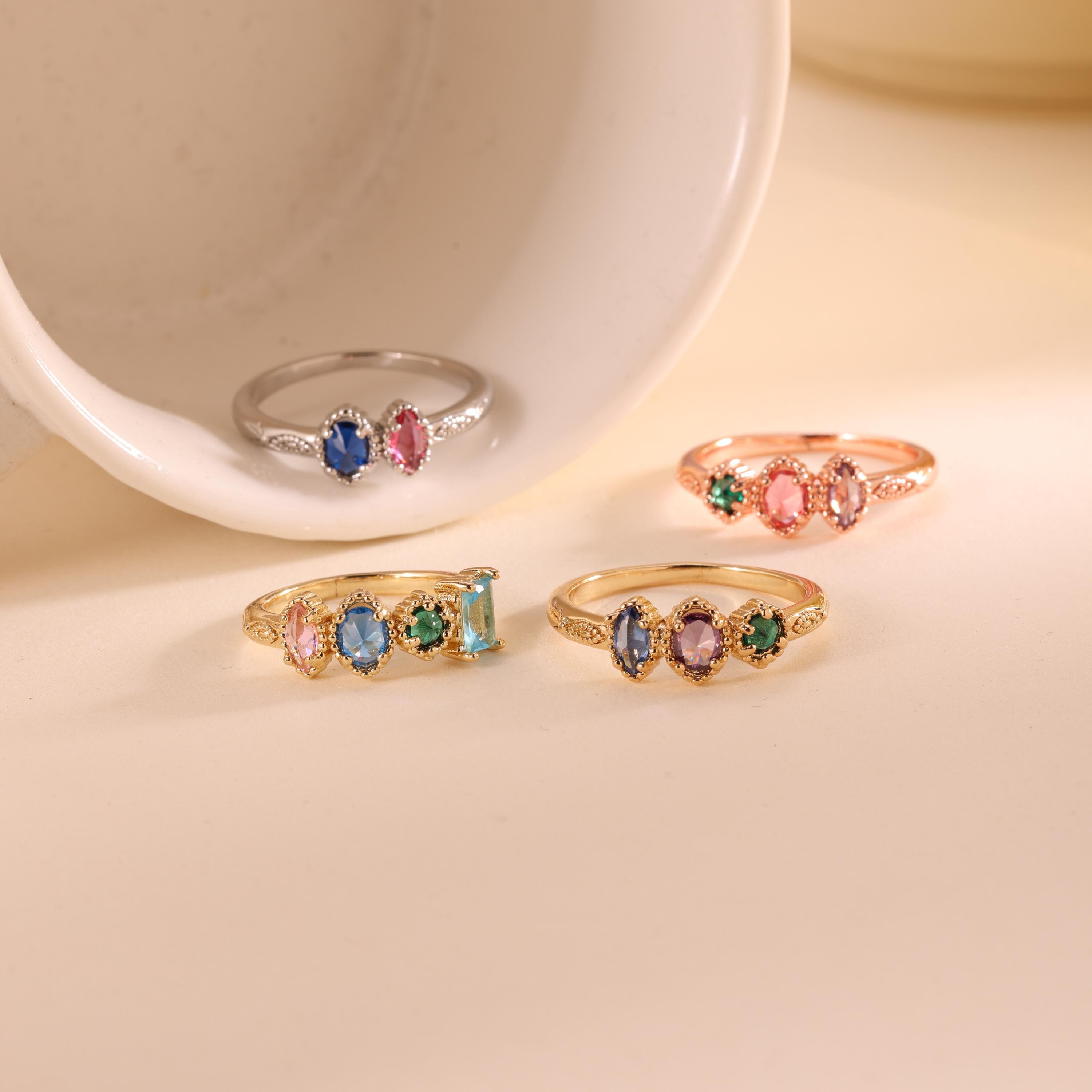 Custom Gold Birthstones Ring, Personalized 2-7 Family Birthstone Band ...