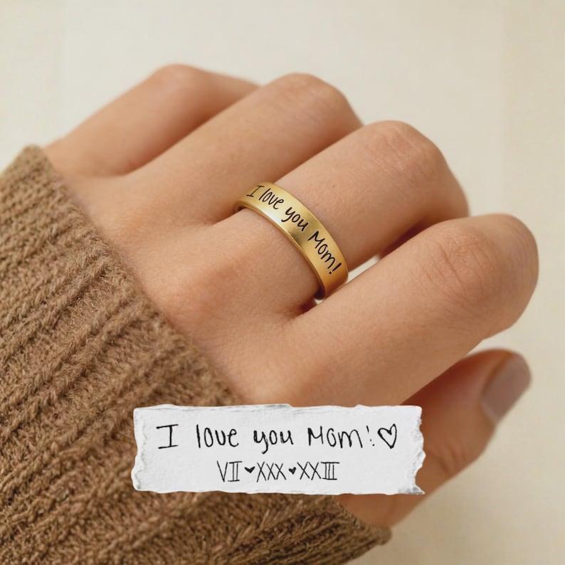 Custom Handwriting Ring, Personalized Engraved Name Jewelry, Dainty 18K ...