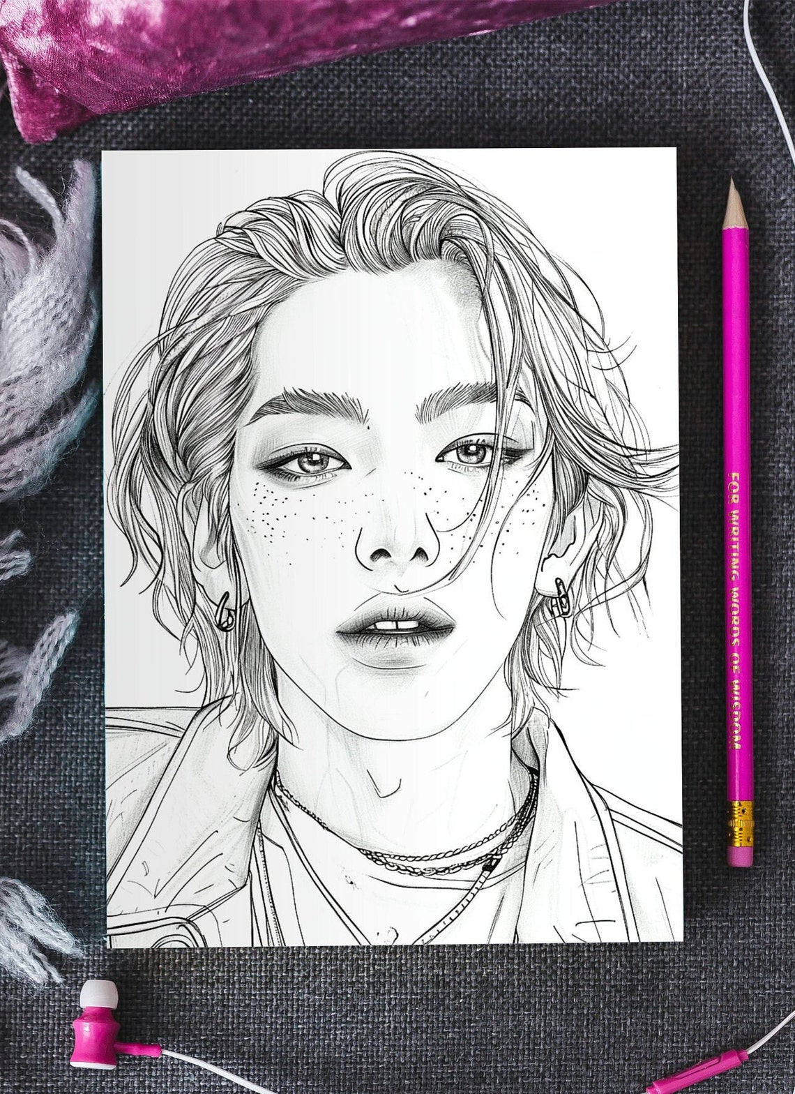 K-POP Style Boys Coloring Pages, Coloring Book, Kpop Idols, Digital ...