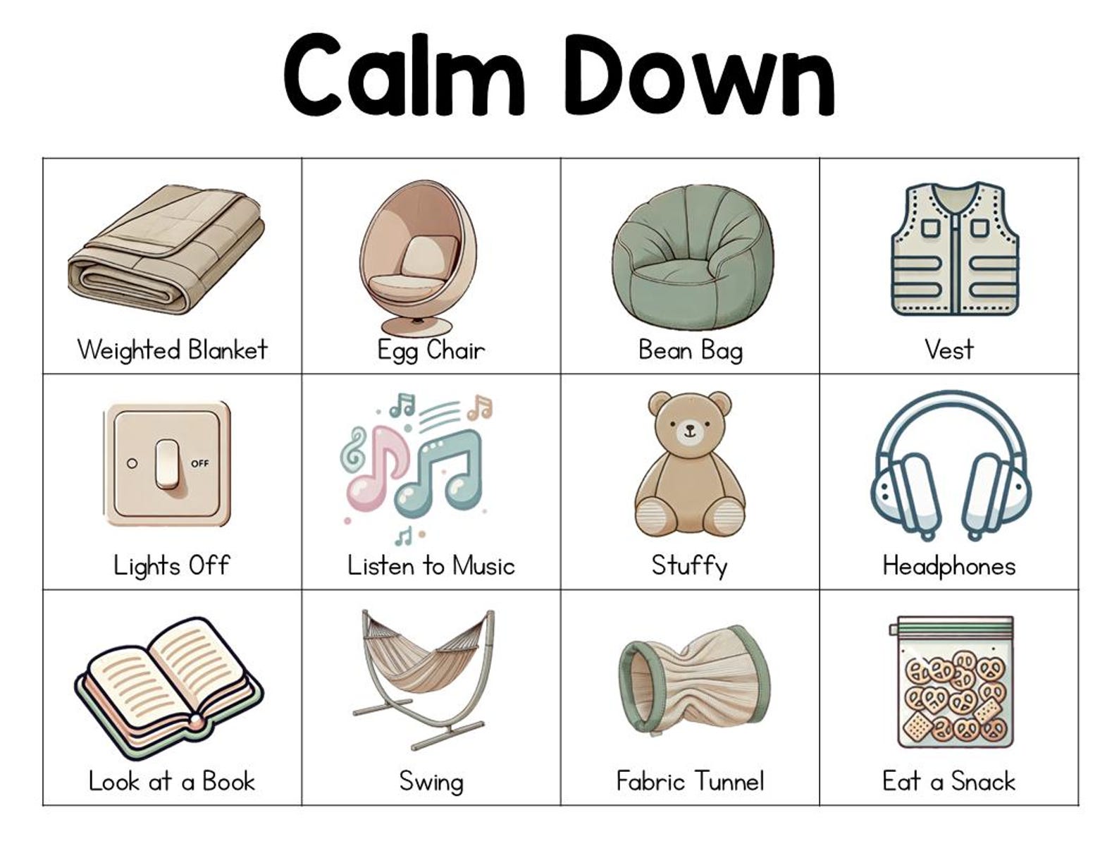 Calm Down Tool Kit Center Materials - Etsy