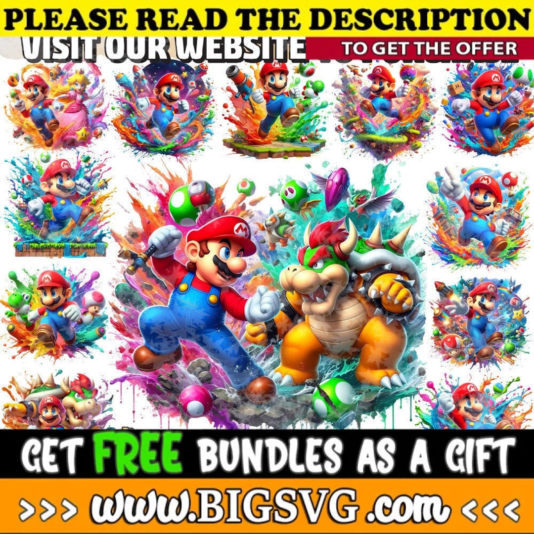 12 PNG Super Mario Splash and Watercolor Digital Design PNG File for ...
