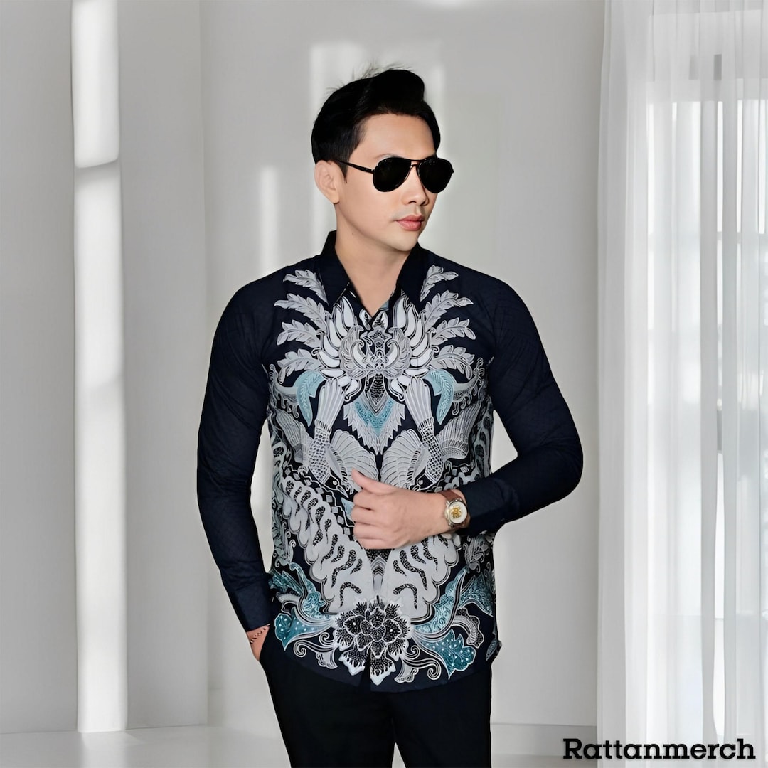 Santoso Navy Motif Batik Shirt Stylish for Men,men Batik,batik,men ...
