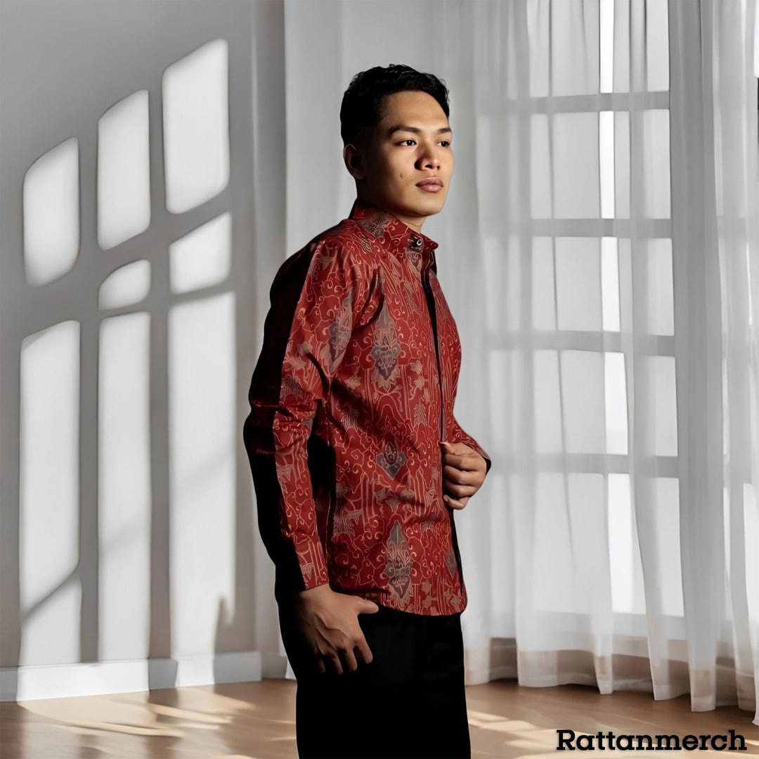 Cloud Motif Batik Shirt With Red Brick Electricity Comfortable and ...