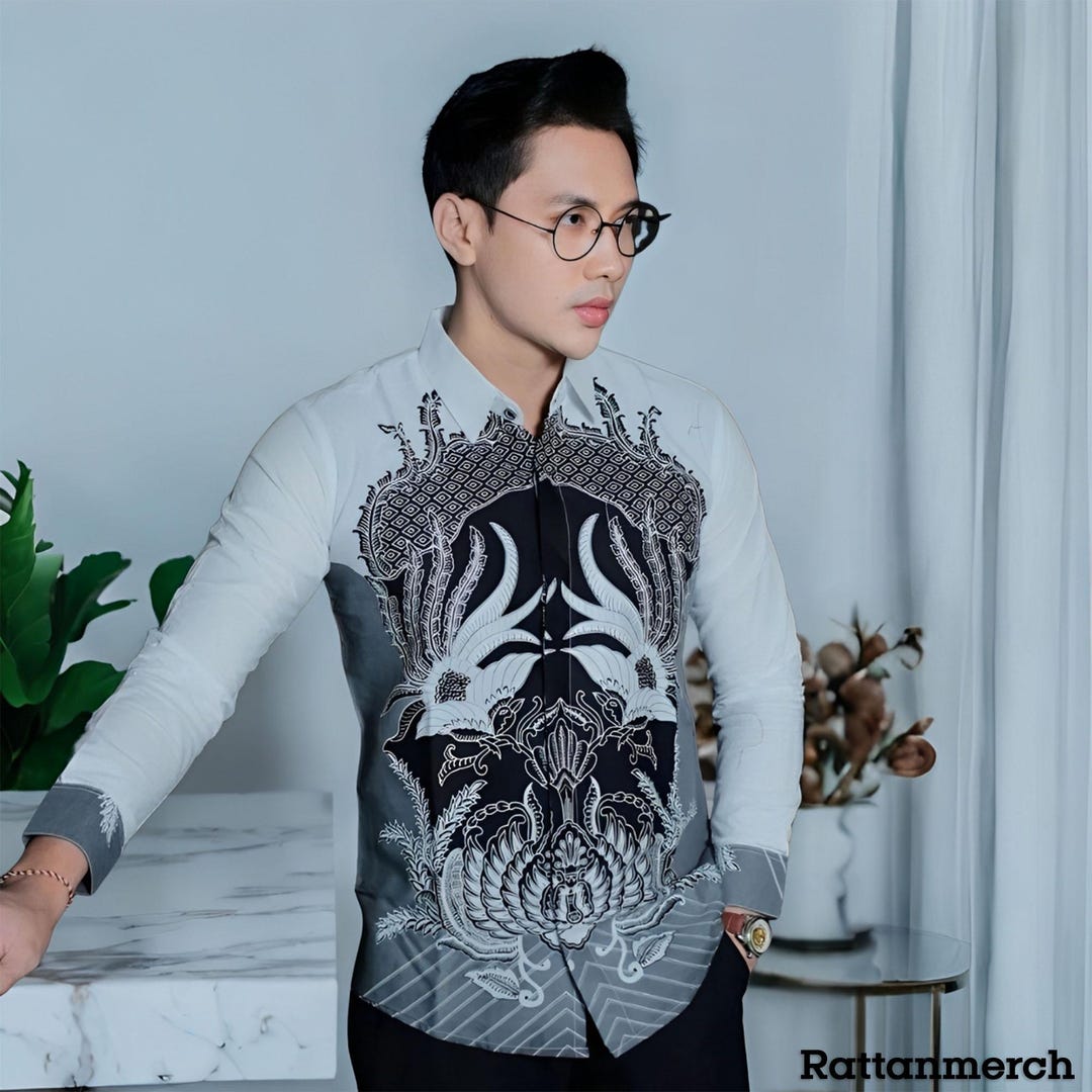 Jagaditha Motif Batik Shirt Elegant White Grey Monochrome,men Batik ...