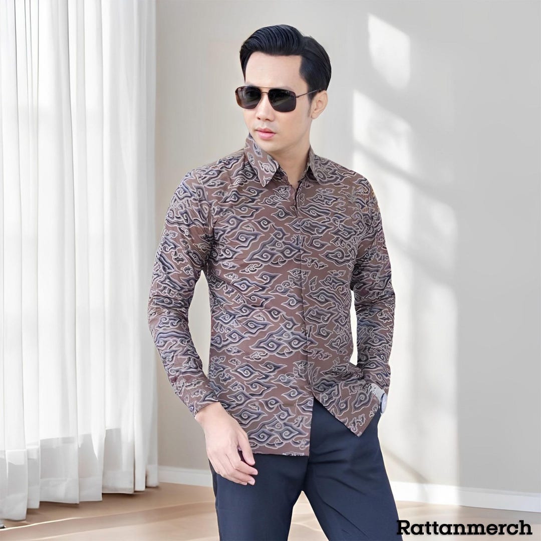 Megamendung Sage Batik Shirt With Coffee Brown Combination,men Batik ...