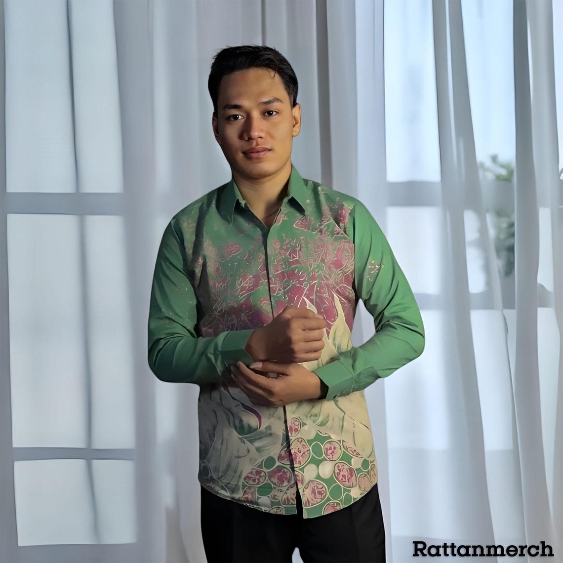 Batik Shirt Prabujaya Motif Wardah Green Old Lilac,men Batik,batik,men ...