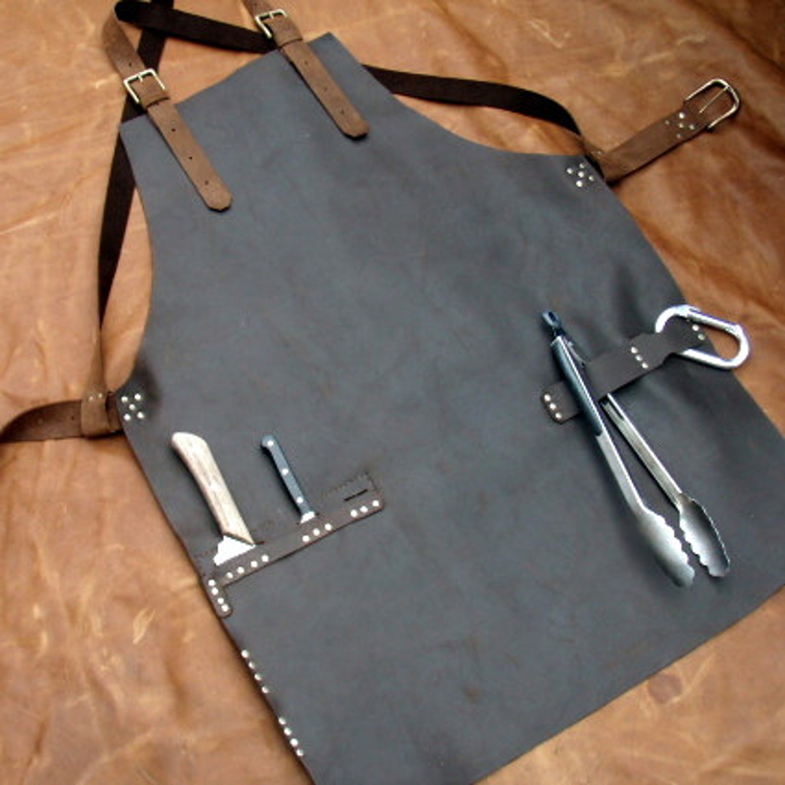 Leather Work Apron With Knife Sheath Pockets - Etsy