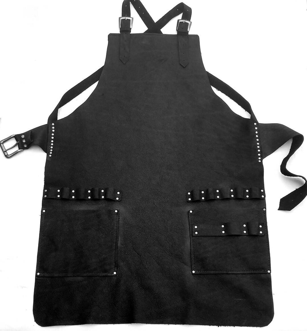 Stylist's Black Leather Apron With Tool Loops and Pockets, Brass ...