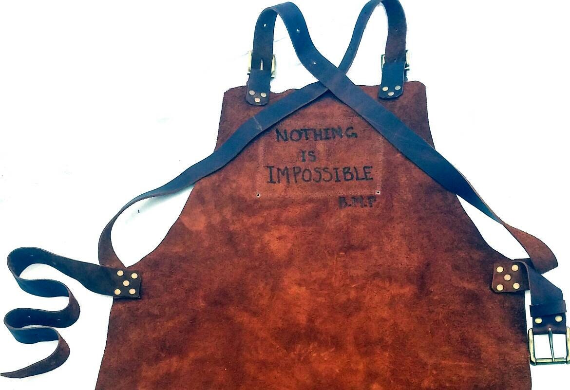 Branded Message Leather Work Apron With Brass Buckles and Hammer Loop ...