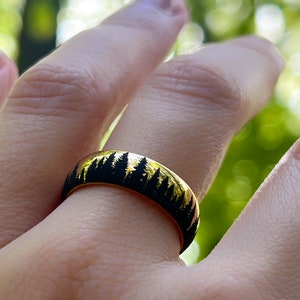 Outdoor Forest Tungsten Ring, 8mm Engraved Men's Wedding Band, Unique ...