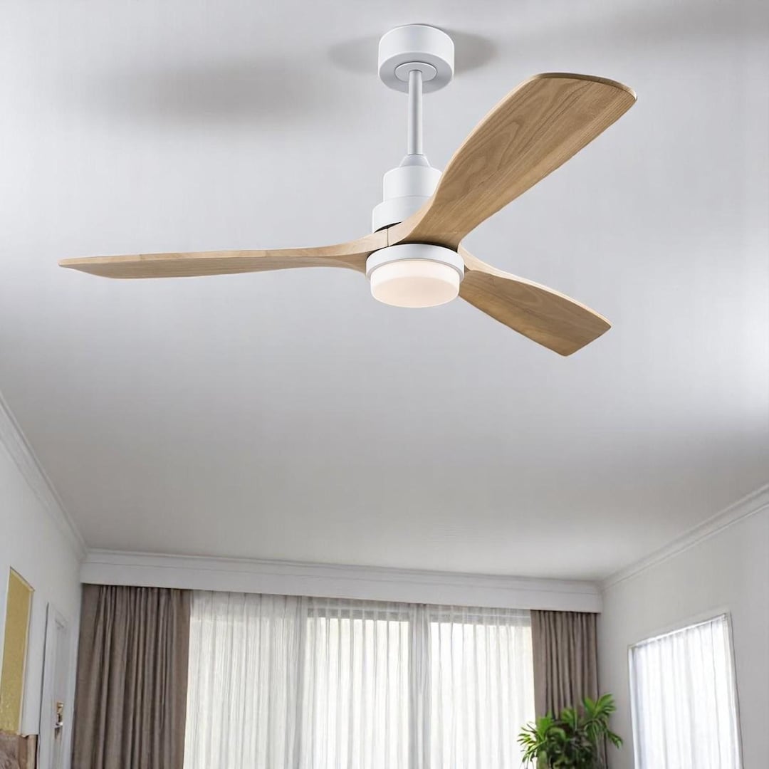 Nature Wood White Elegant Wooden Ceiling Fan Ultra Quiet, Remote ...