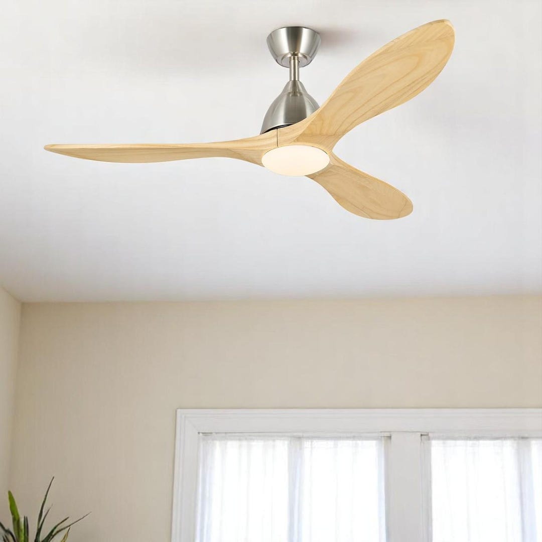 Natural Wooden Ceiling Fans With Lights for Bedroom Farmhouse, Nickel ...