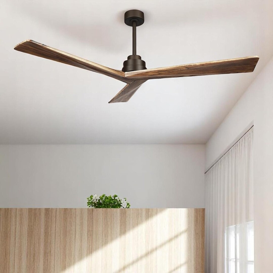 Walnut+coffee Brown Modern Wood Ceiling Fans No Light With Remote 3 ...