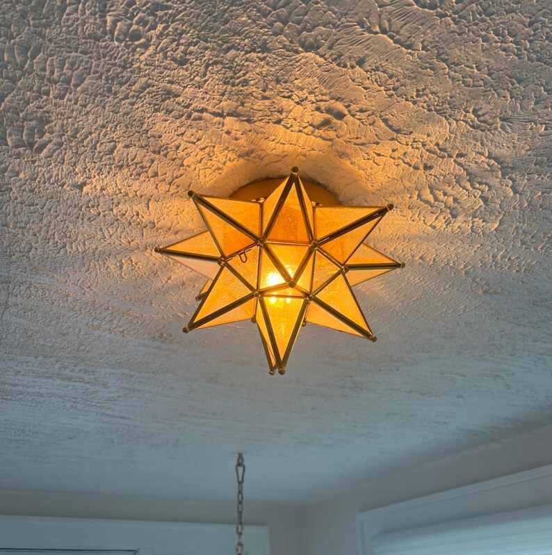 Brass Detailed Moravian Star Flush Mount Ceiling Light Fixture , Boho ...