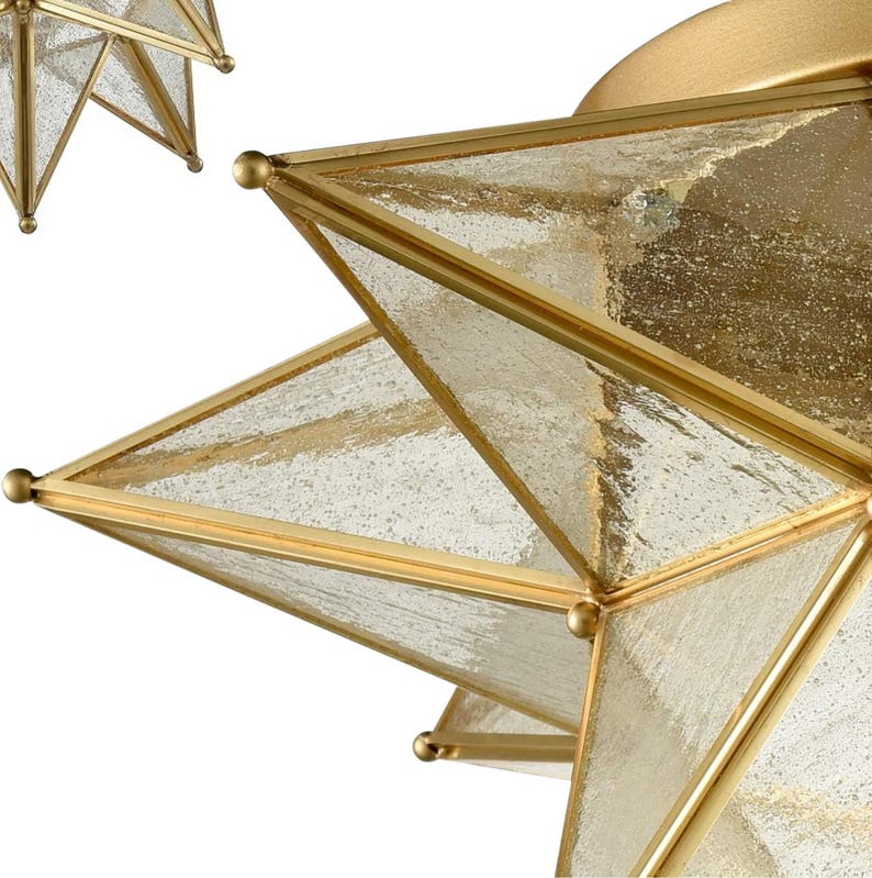 Brass Detailed Moravian Star Flush Mount Ceiling Light Fixture , Boho ...