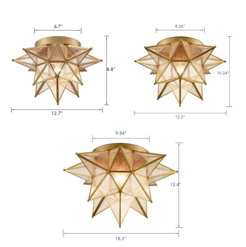 Brass Detailed Moravian Star Flush Mount Ceiling Light Fixture , Boho ...