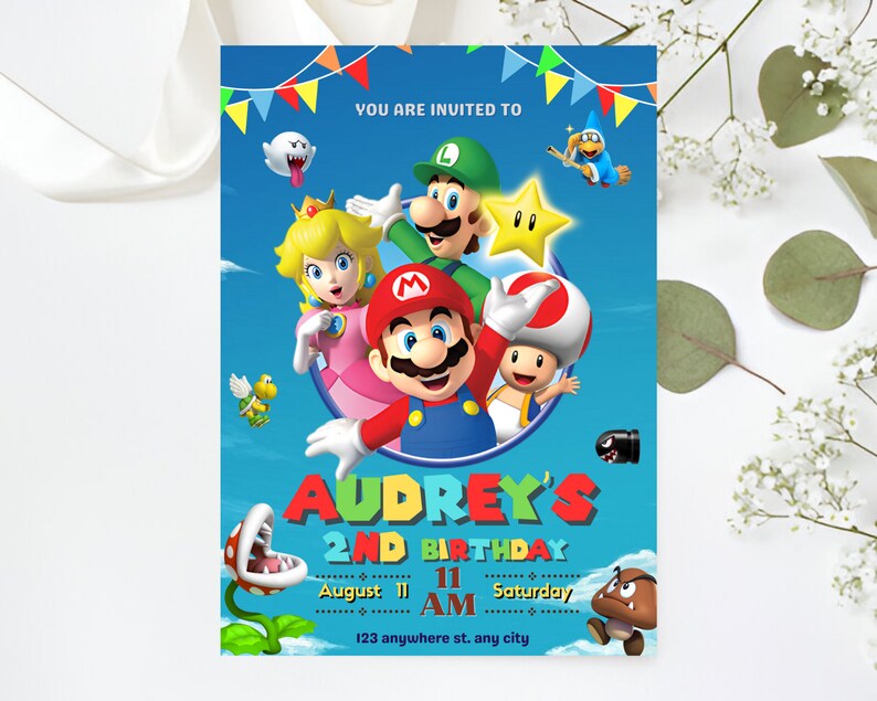 Mario Bros Birthday Party Invitation Super Brothers Boy Invite ...