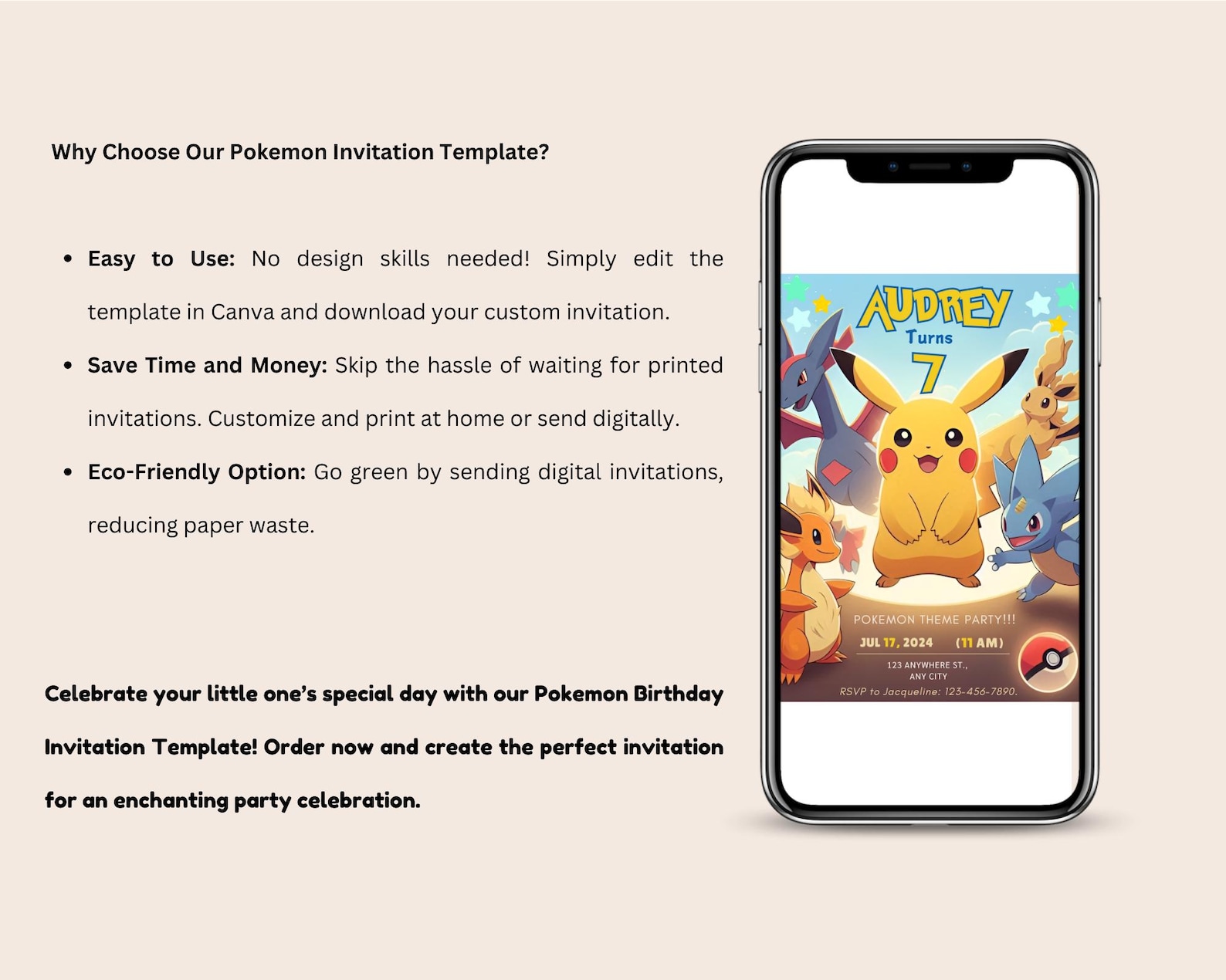 Pokemon Birthday Invitation Editable Digital Download Canva Pokemon ...
