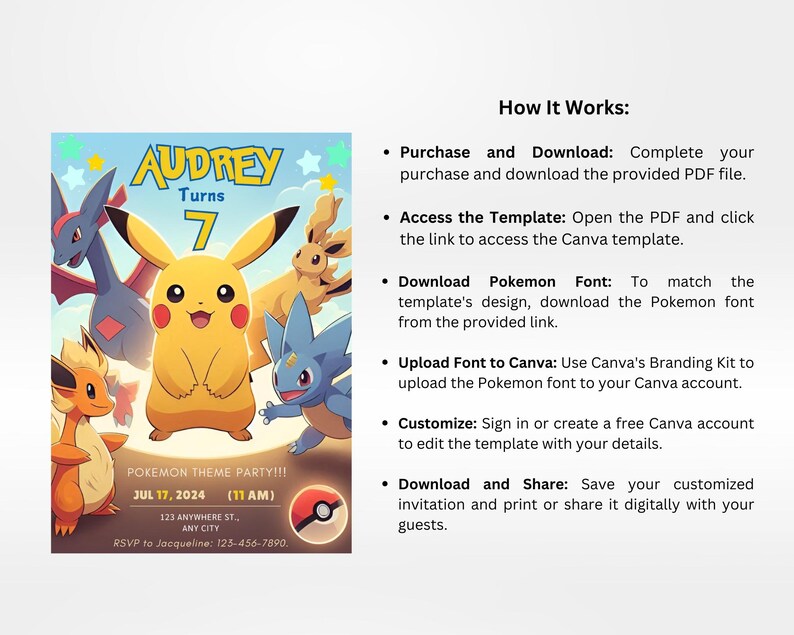 Pokemon Birthday Invitation Editable Digital Download Canva Pokemon ...