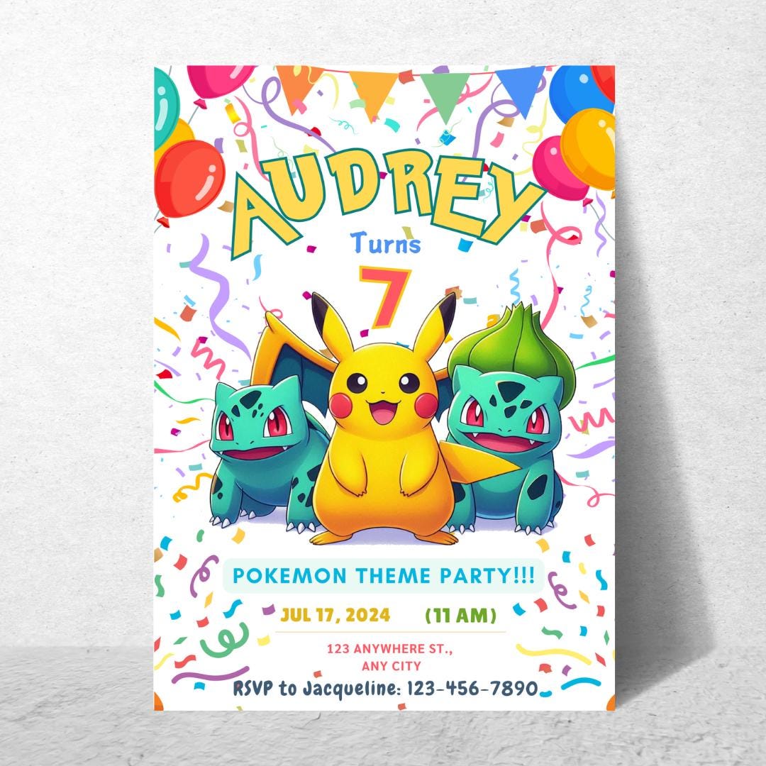 Editable Pokemon Birthday Invitation Template Digital Pokemon Party ...