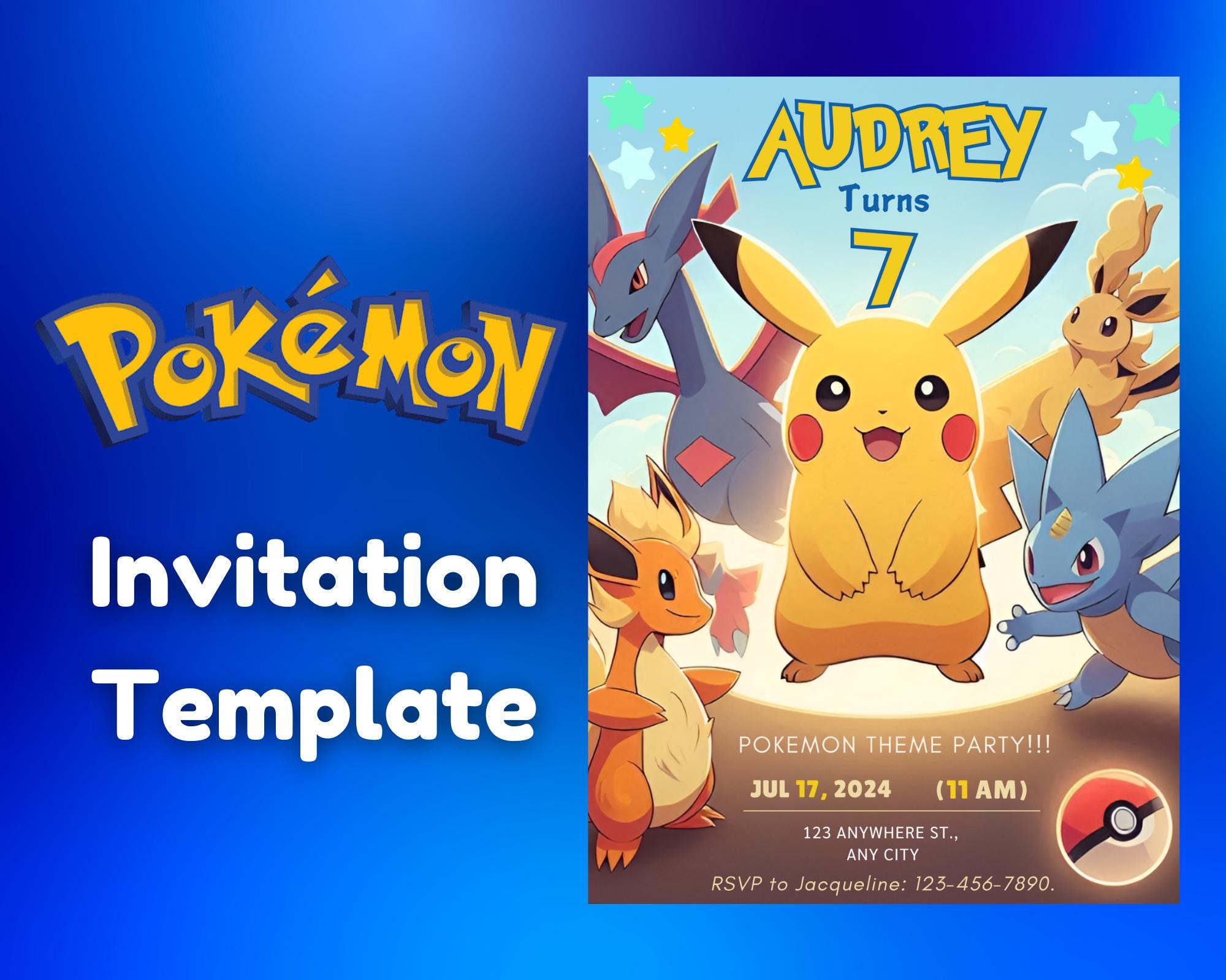 Pokemon Birthday Invitation Editable Digital Download Canva Pokemon ...