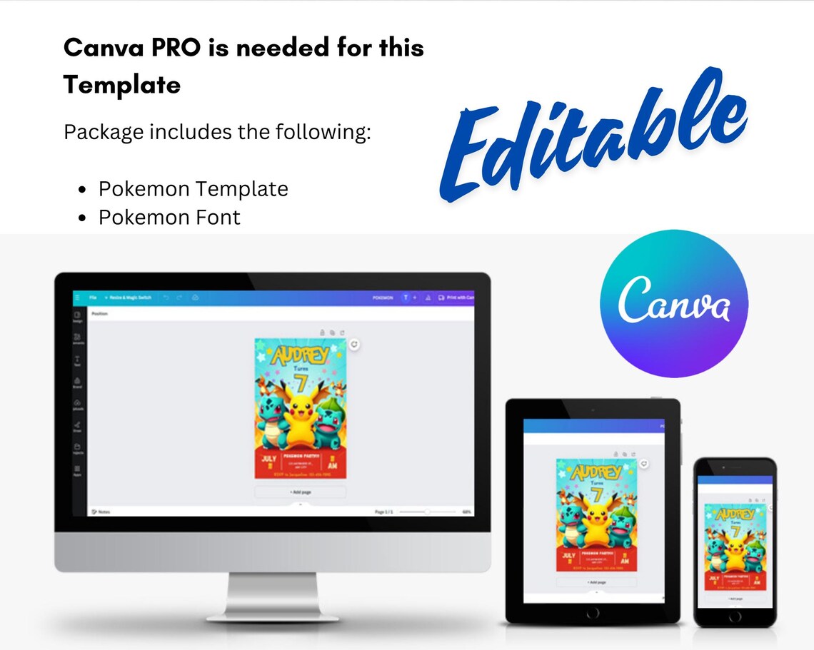 Pokemon Birthday Invitation Editable Digital Downloadable Printable ...
